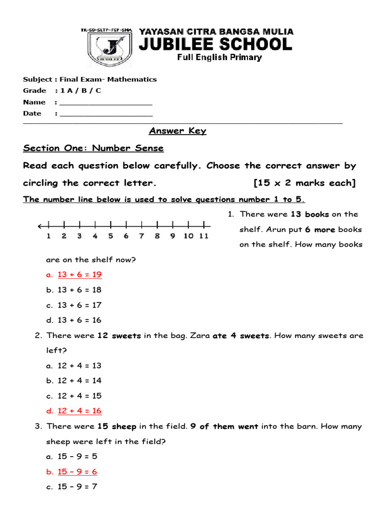 Maths Half Paper Grade 1 Final | PDF