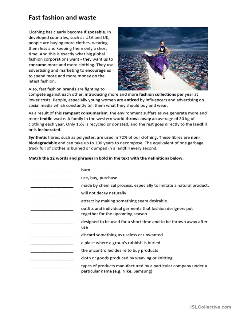 Fast Fashion & The Environment - Reading - Vocabulary | PDF