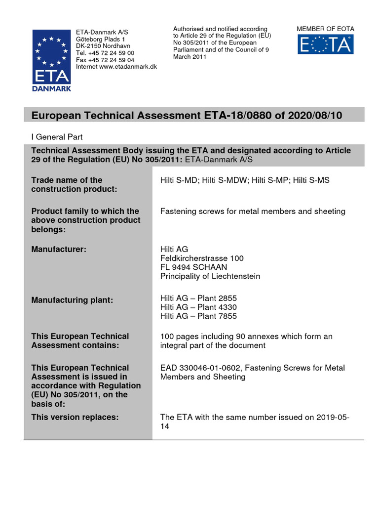 ETA 18 0880 For SM Screws 2020 08 10 en Approval Document ASSET DOC ...