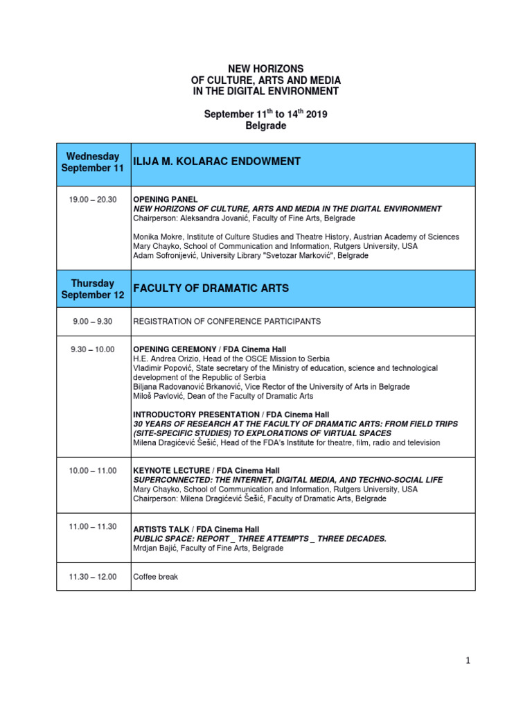 New Horizons - Program Konferencije | PDF