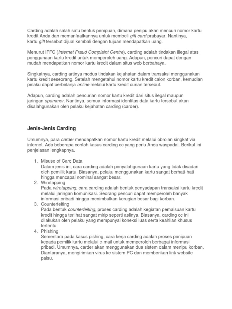 Panduan Lengkap tentang Carding dan Pencegahannya | PDF