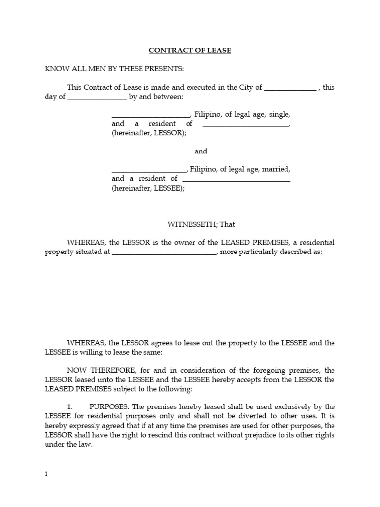 Residential Lease Agreement Template | PDF | Finance & Money Management ...