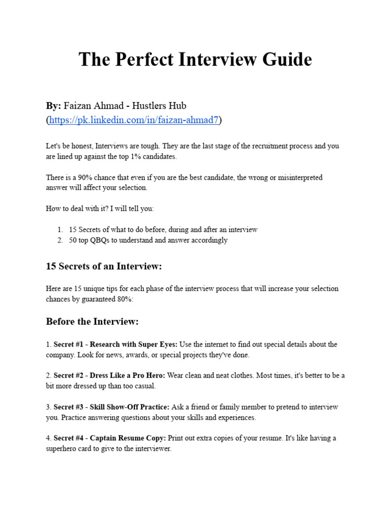 The Perfect Interview Guide - Faizan Ahmad | PDF