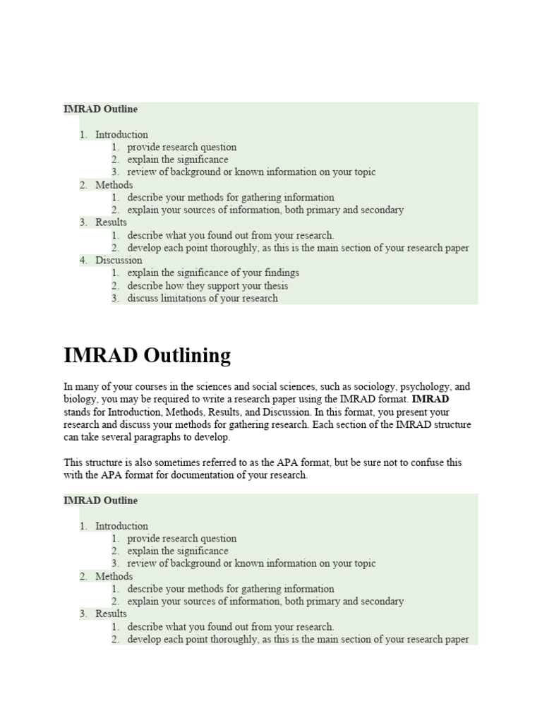 IMRAD Outline | PDF
