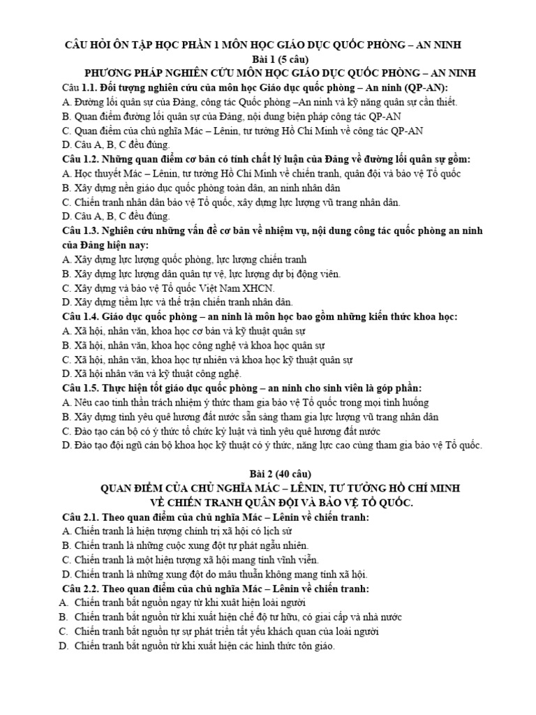 Câu Hỏi Hp1 Gdqp | PDF