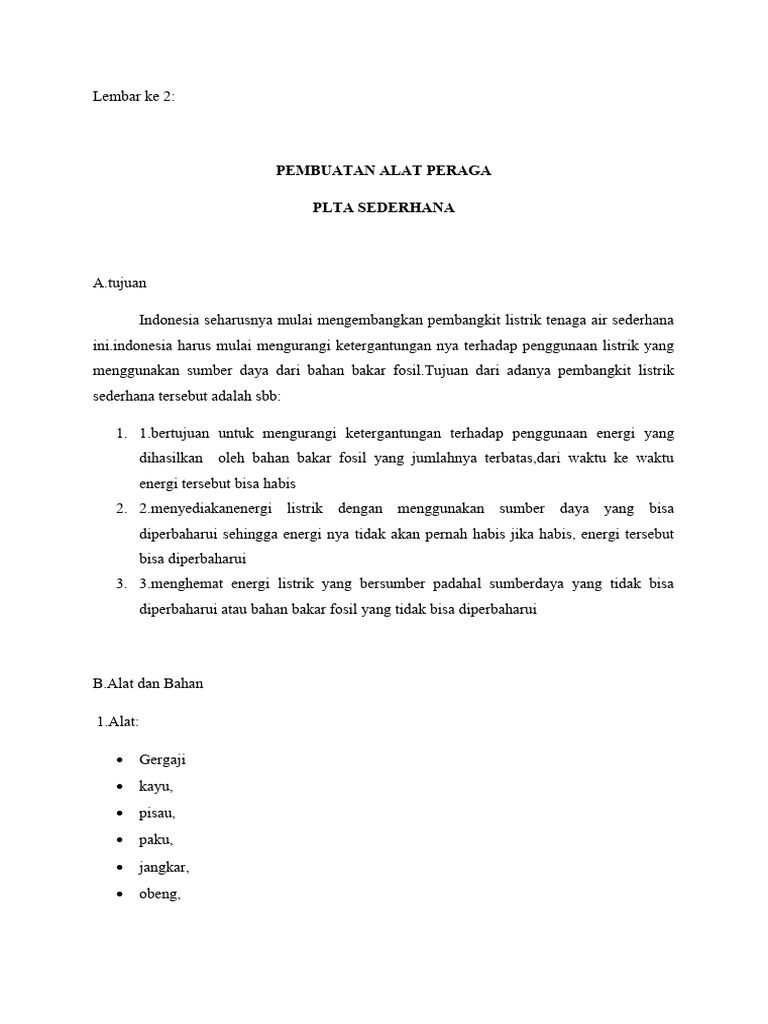 Panduan Membuat PLTA Sederhana | PDF