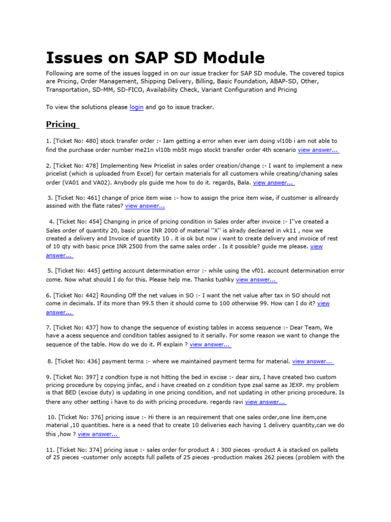 Sap Sd Issues On Sap Sd Module Pdf Free Pdf