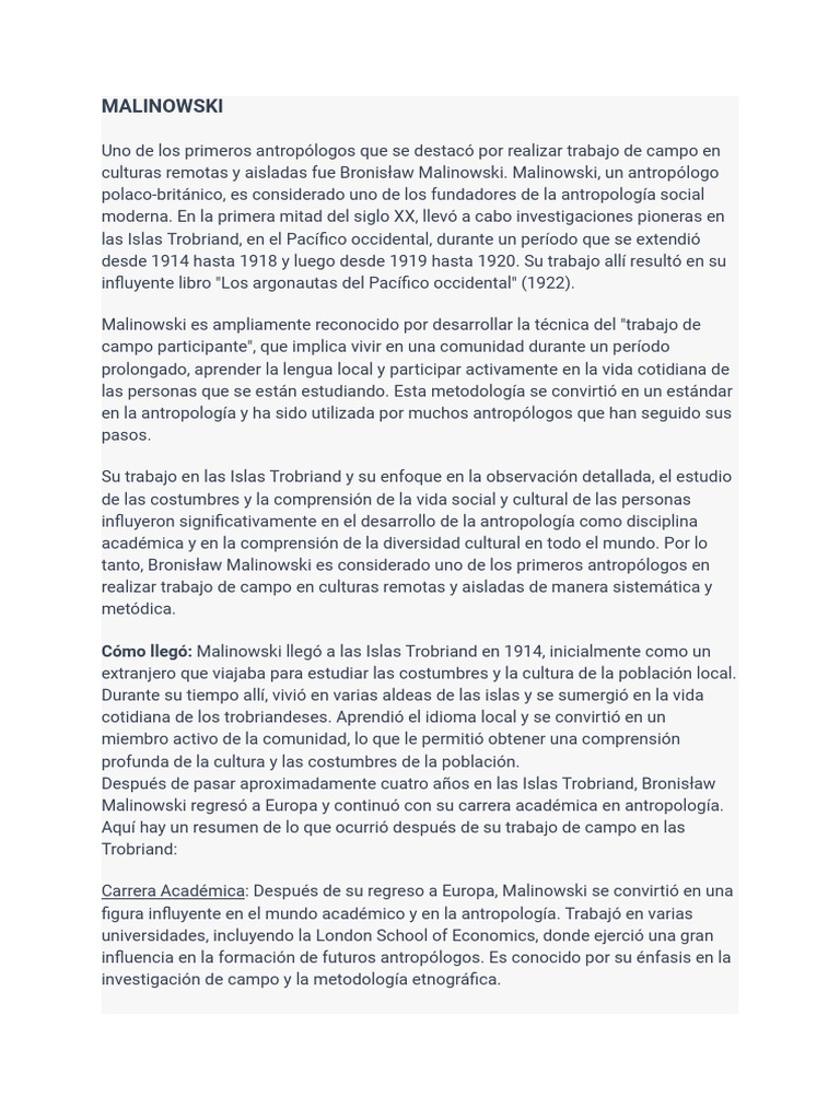 Malinowski y la Antropología Moderna | PDF