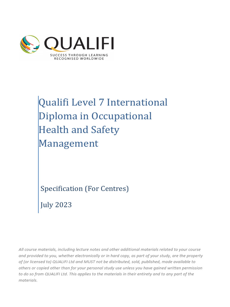 Qualifi Level 7 International Diploma in OH and SM Specification July ...