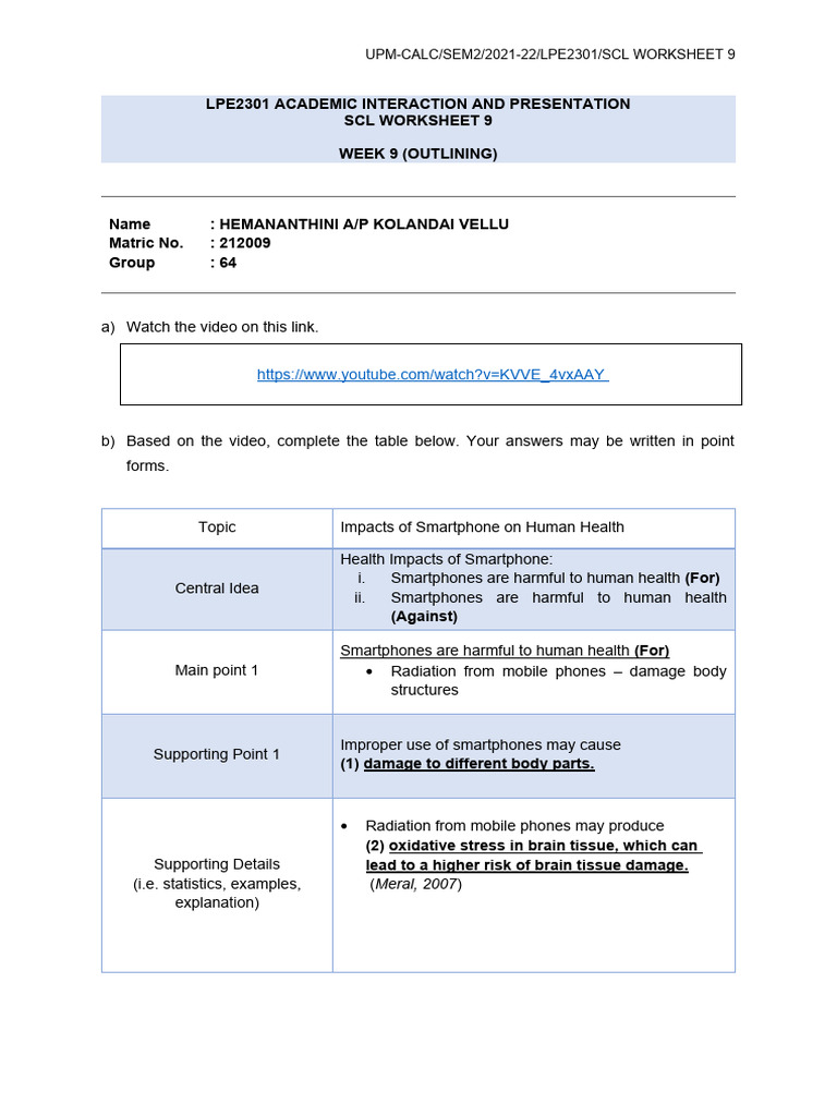 SCL Worksheet 9 | PDF