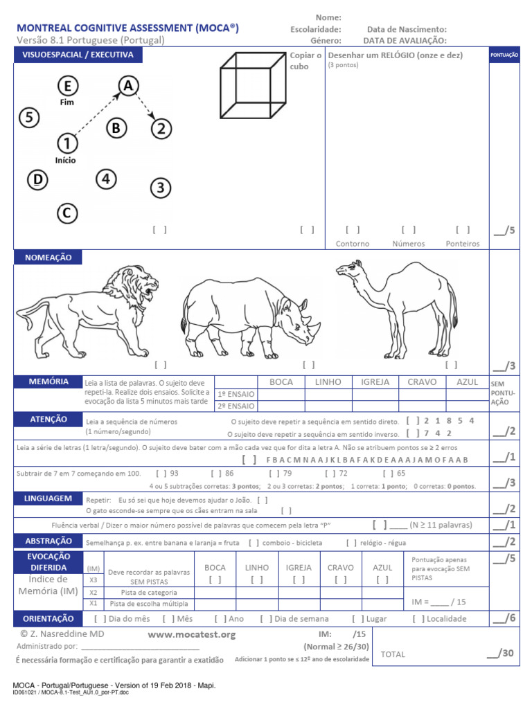 MOCA 8.1 Test - AU1.0 - Por PT | PDF