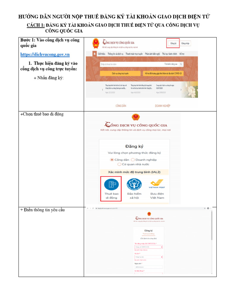 Hướng Dẫn NNT Đăng Ký Tài Khoản Giao Dịch Điện Tử | PDF