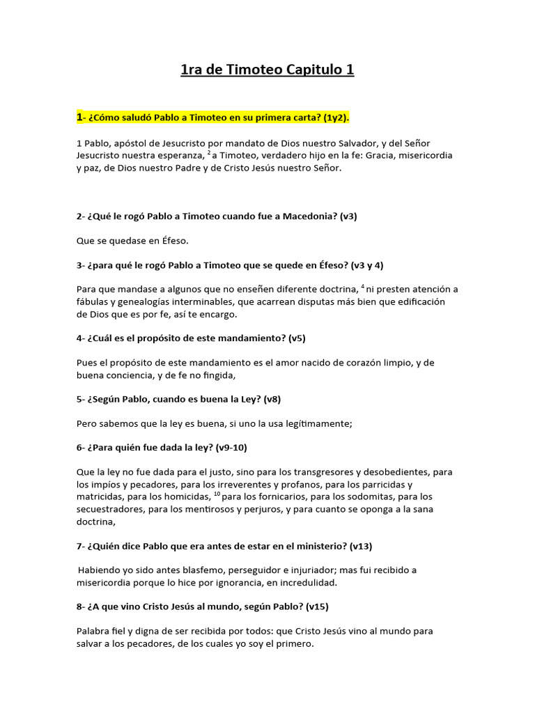 1ra de Timoteo Capitulo 1 | PDF