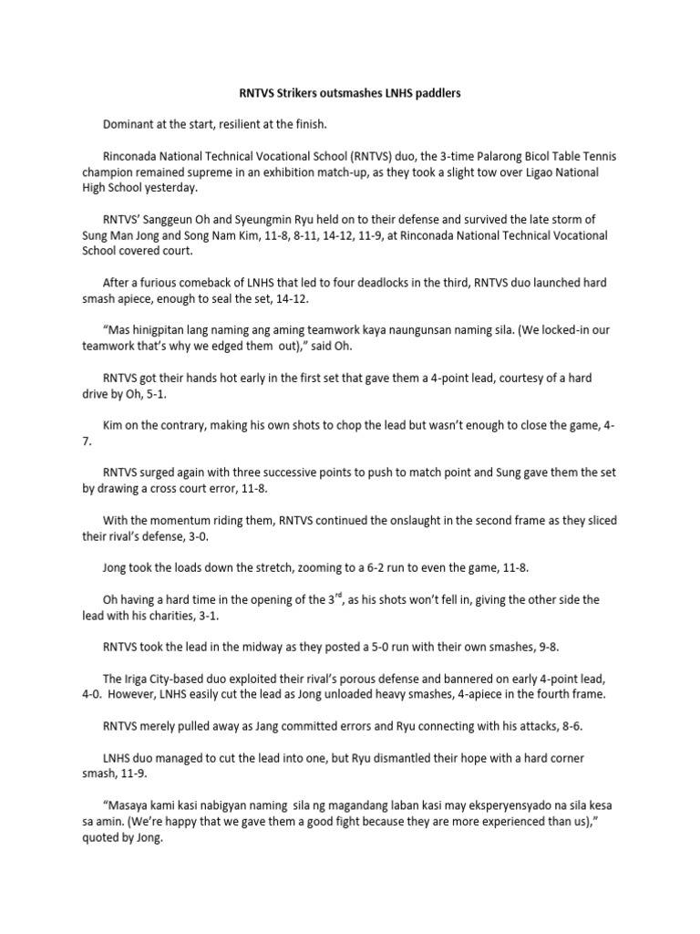 RNTVS Smashes LNHS | PDF