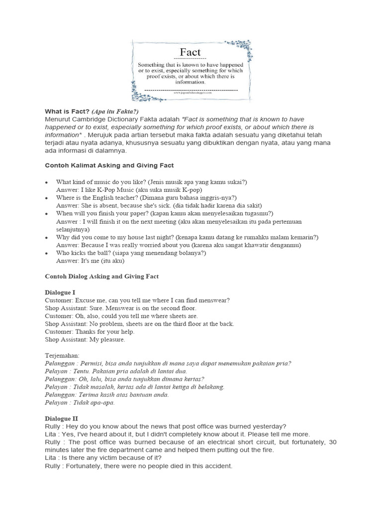 Asking and Giving Fact | PDF