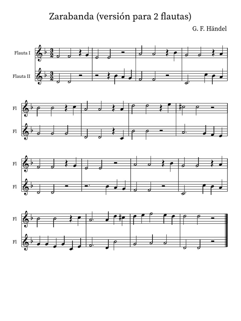 Zarabanda Haendel (Para 2 Flautas) | PDF