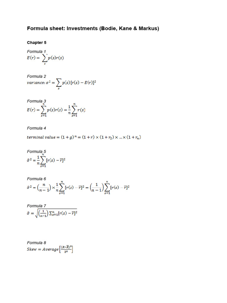 Investment Formulas Overview | PDF