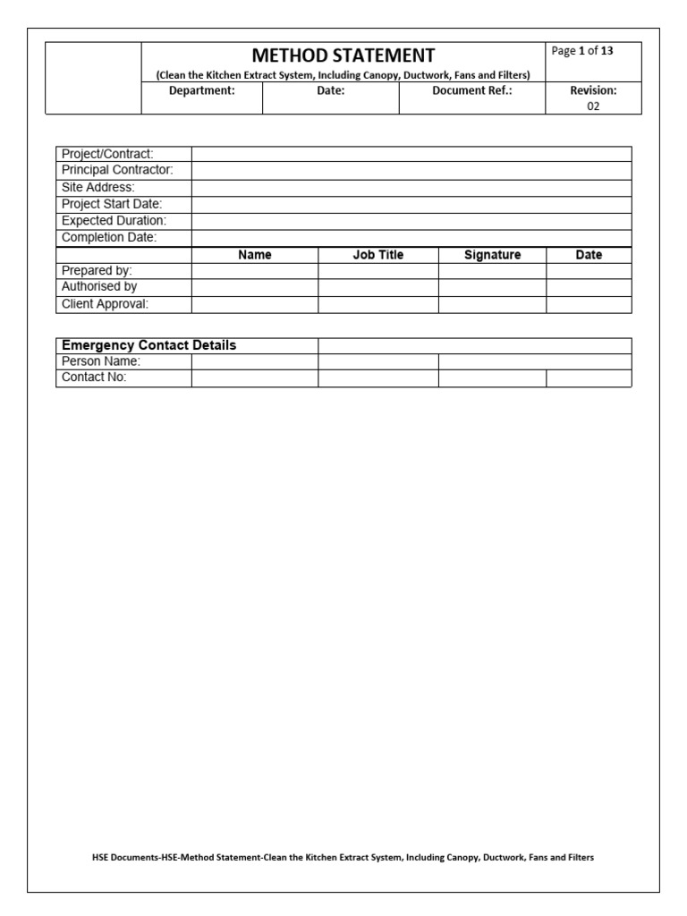 Method Statement For Clean The Kitchen Extract System... | PDF | Duct ...