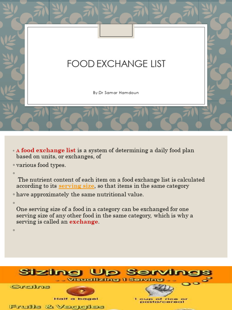 Food Exchange List After Edit | PDF