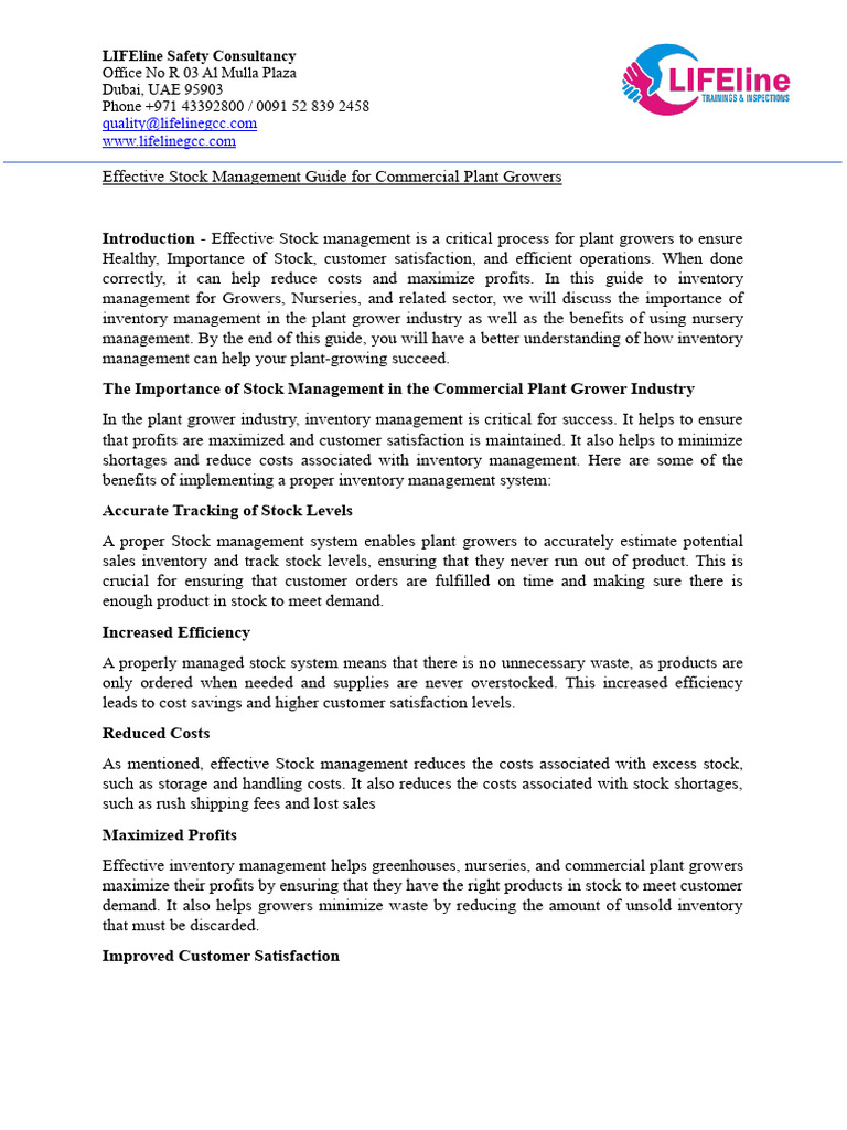 Effective Stock Management Guide For Commercial Plant Growers | PDF