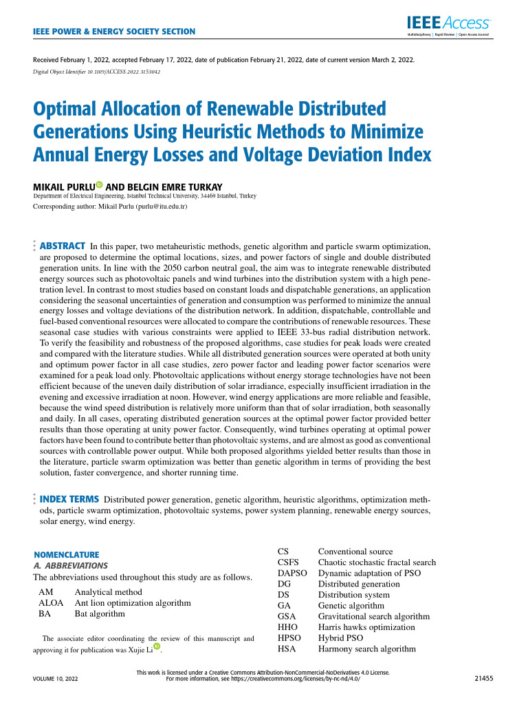 Optimal Allocation Of Renewable Distributed Generations Using Heuristic Methods To Minimize