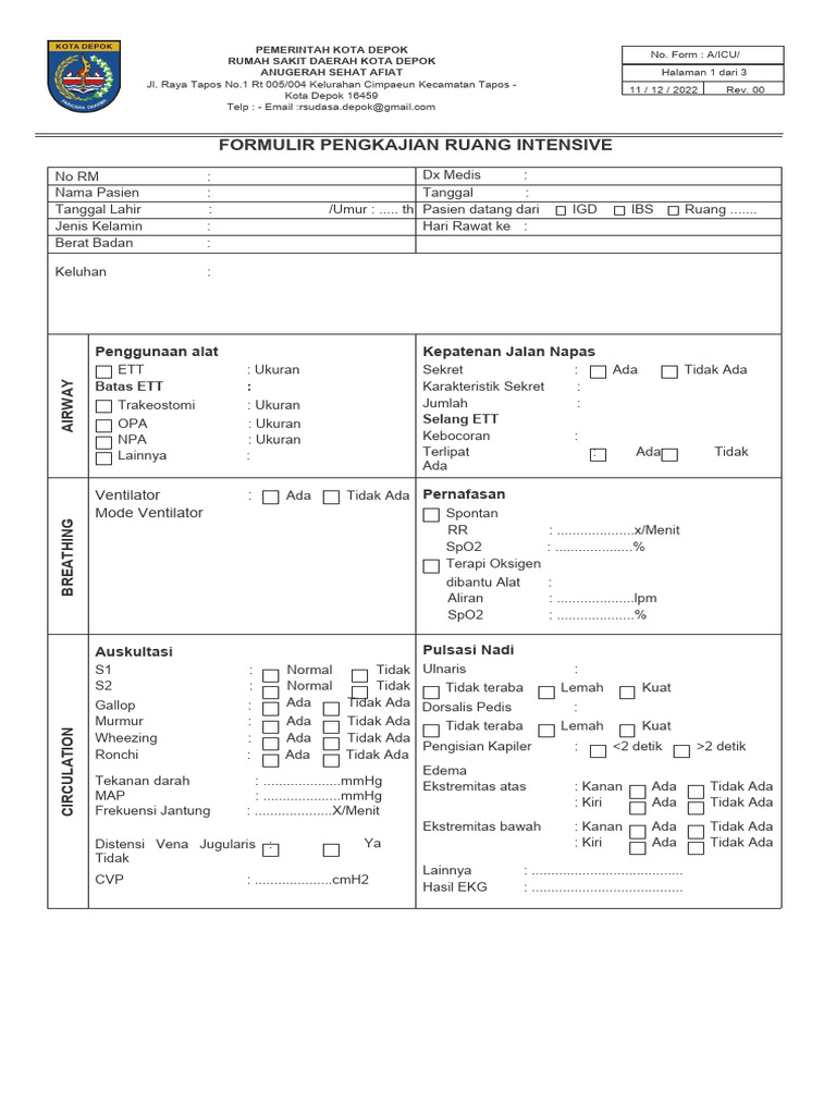Form Pengkajian Ruang Intensive New | PDF