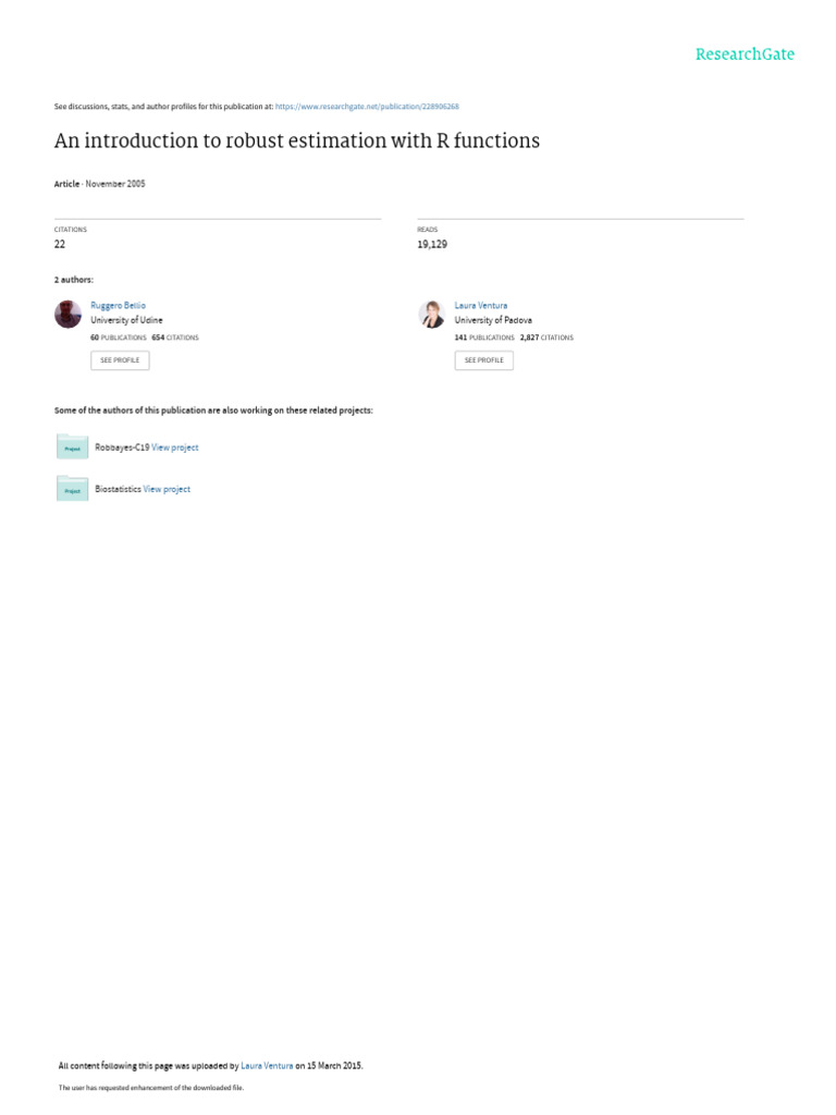 An Introduction To Robust Estimation With R Functi | PDF