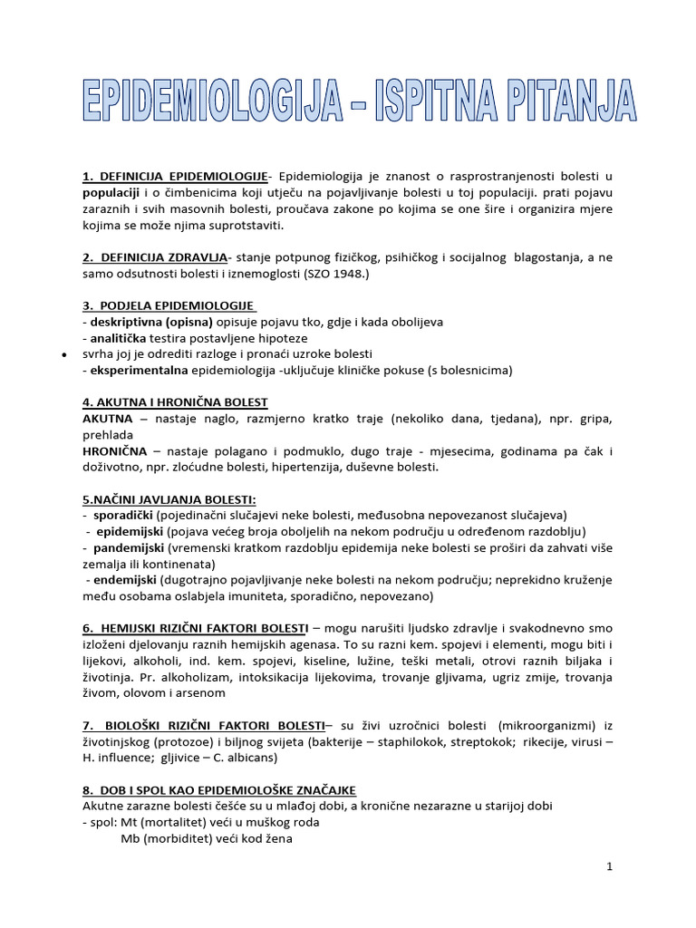 Epidemiologija Ispitna Pitanja | PDF