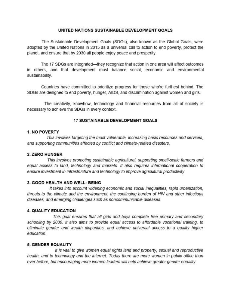 United Nations Sustainable Development Goals | PDF
