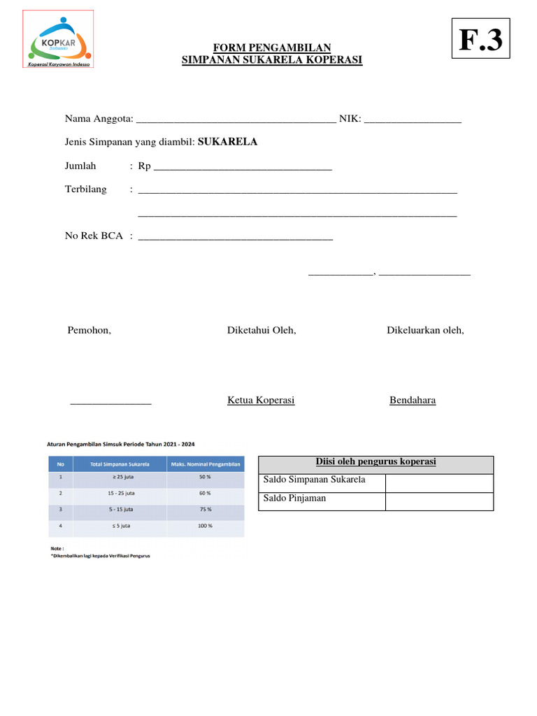 F.3 Form Pengambilan Dana Simpanan Sukarela Koperasi - Baru | PDF
