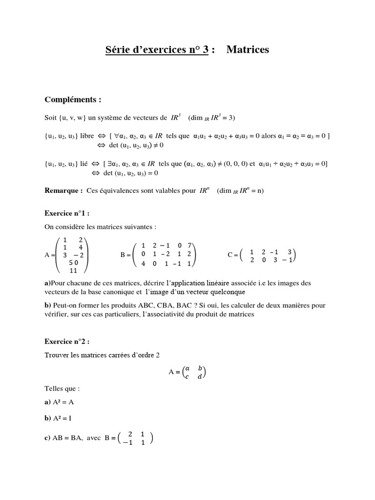 Exercice S Matrices | PDF