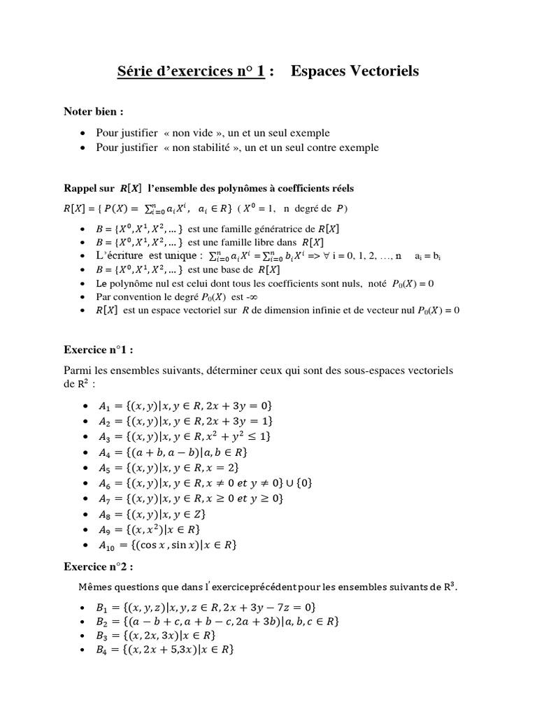 Exercices Espaces Vectoriels | PDF