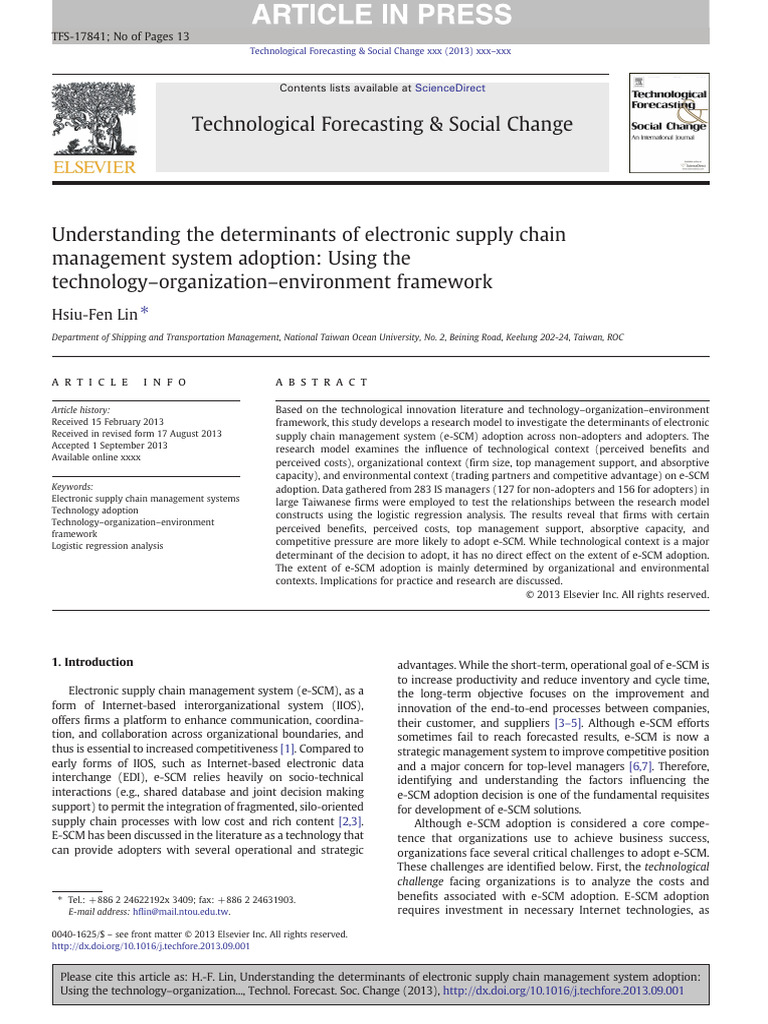 Understanding The Determinants of Electronic Supply Chain Management System Adoption | PDF