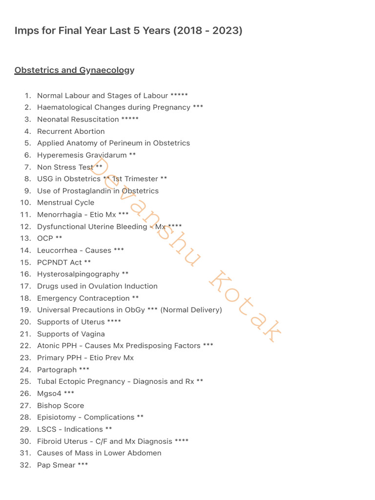 Imps For Final Year Last 5 Years (2018 - 2023) 1 2 | PDF