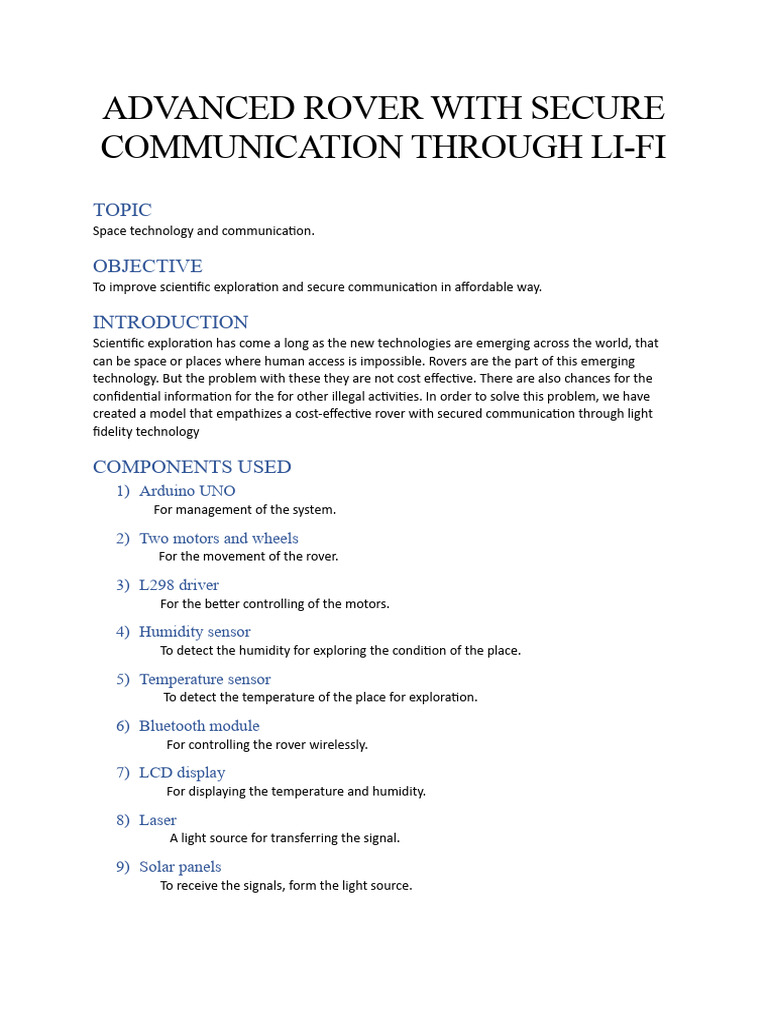 Advanced Rover With Secure Communication Through LI-FI | PDF ...