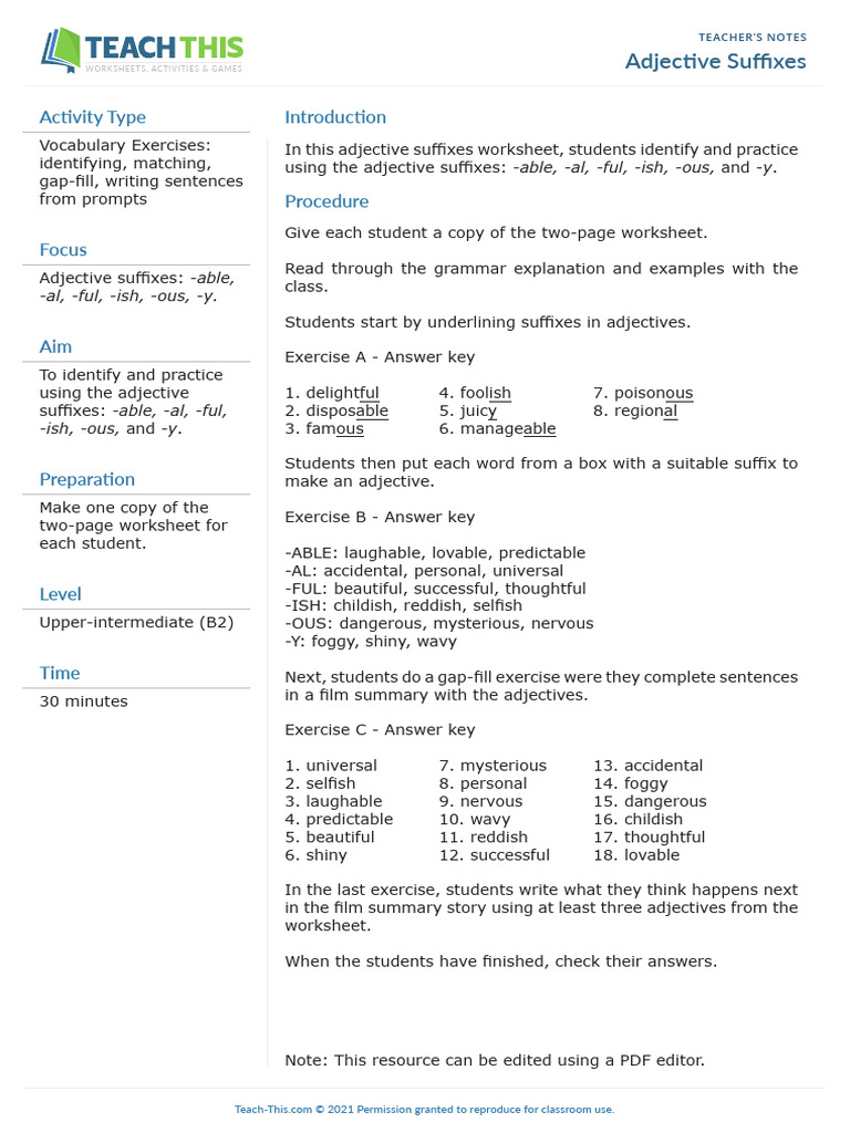 Adjective Suffixes | PDF