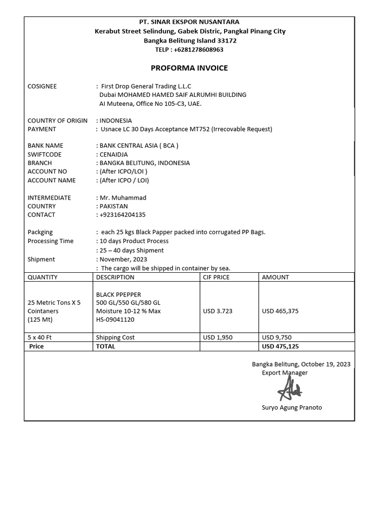 Performa Invoice To First Drop - Signed | PDF