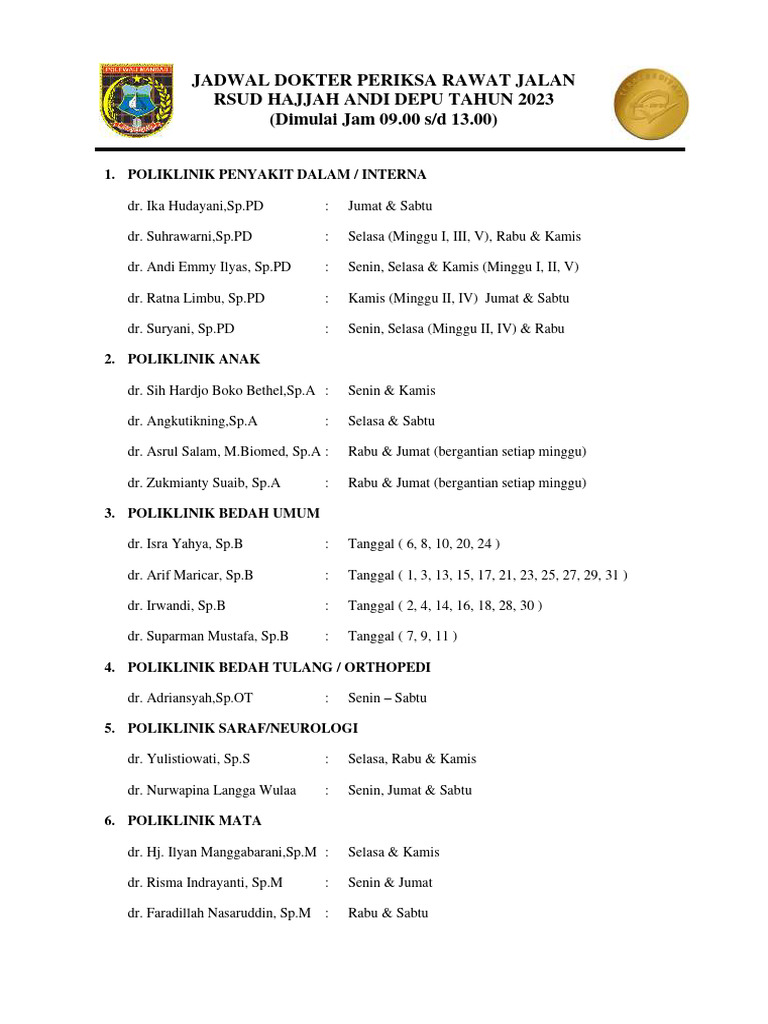 Jadwal Jaga Dokter Update Maret23 | PDF | Kesehatan Holistik