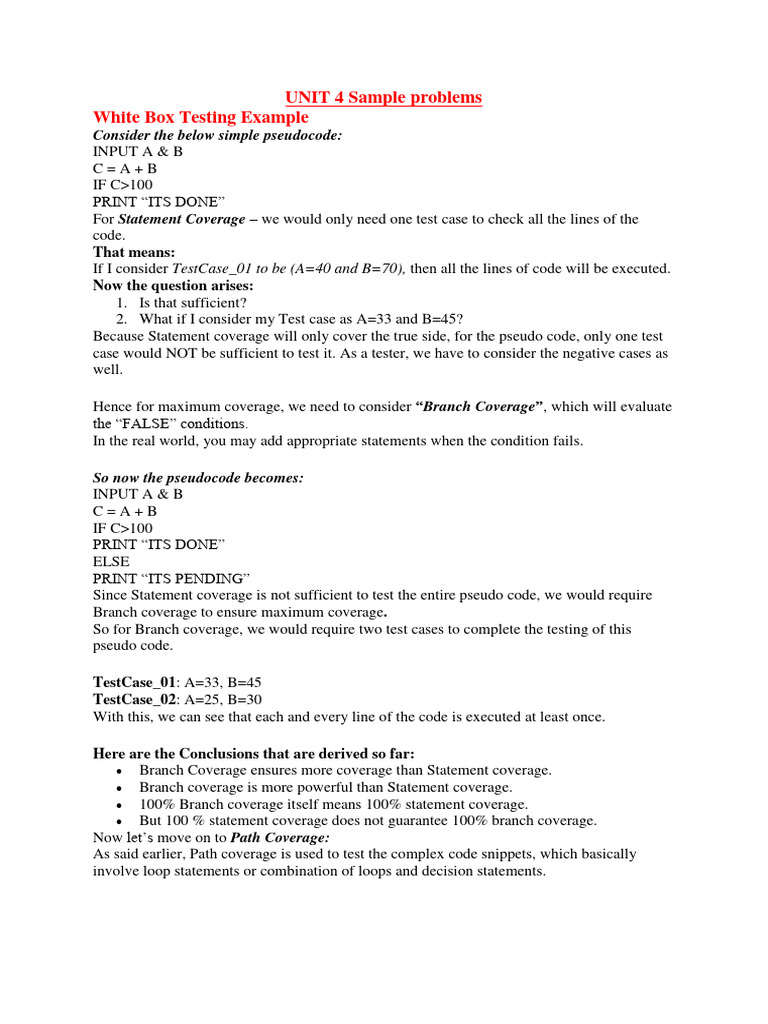 Unit 4 Sample Problems and Solutions | PDF | Software Testing | Boolean ...