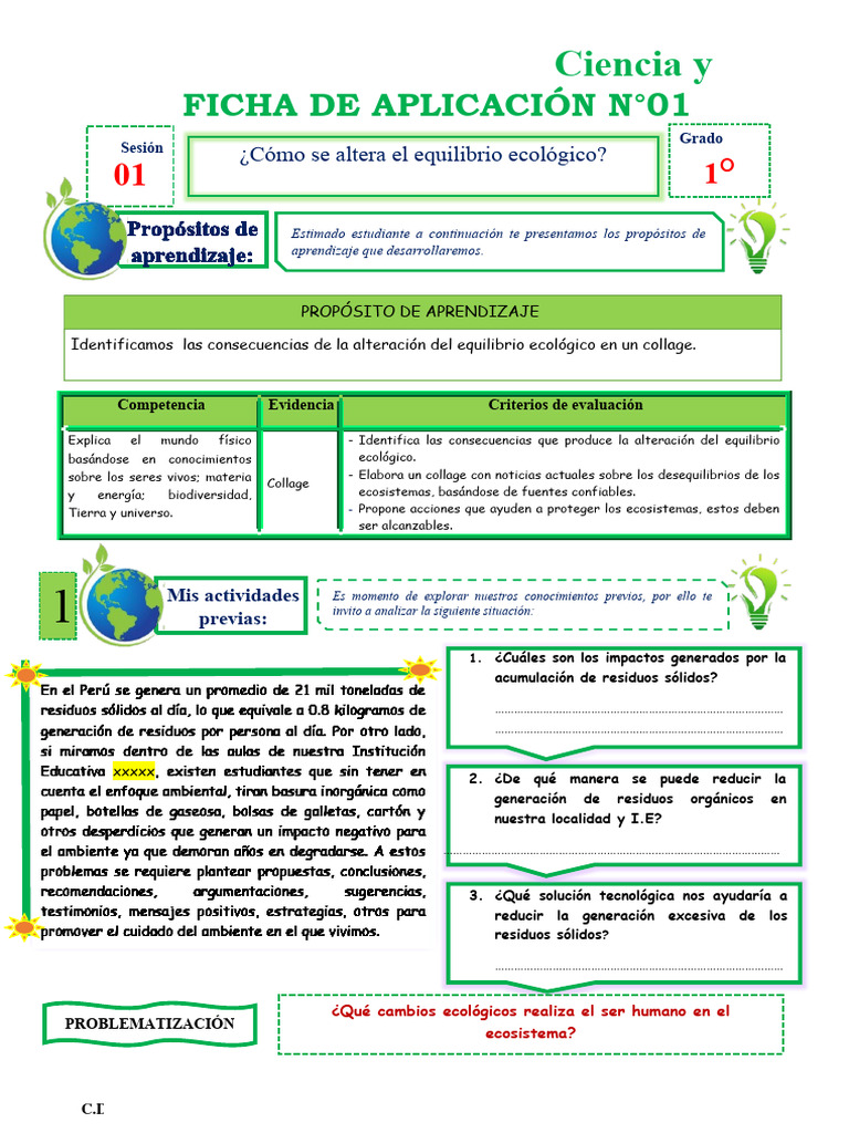 1° Ficha de Aplicación-Sesión1-Sem.1-Exp.6-Cyt | PDF