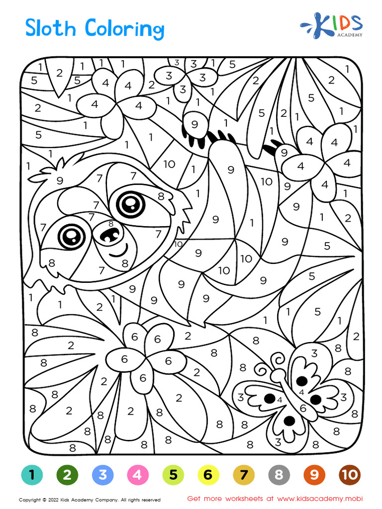 Kindergarten Sloth Coloring by Numbers | PDF