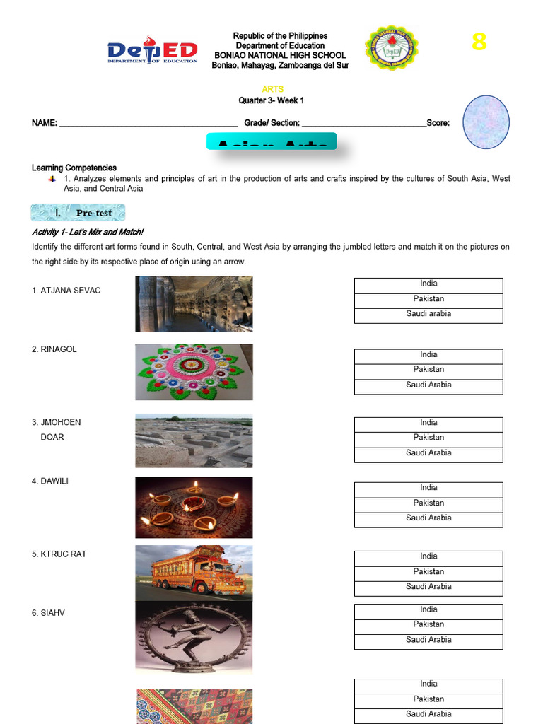 3rd Quarter Arts Worksheet Module 1 | PDF