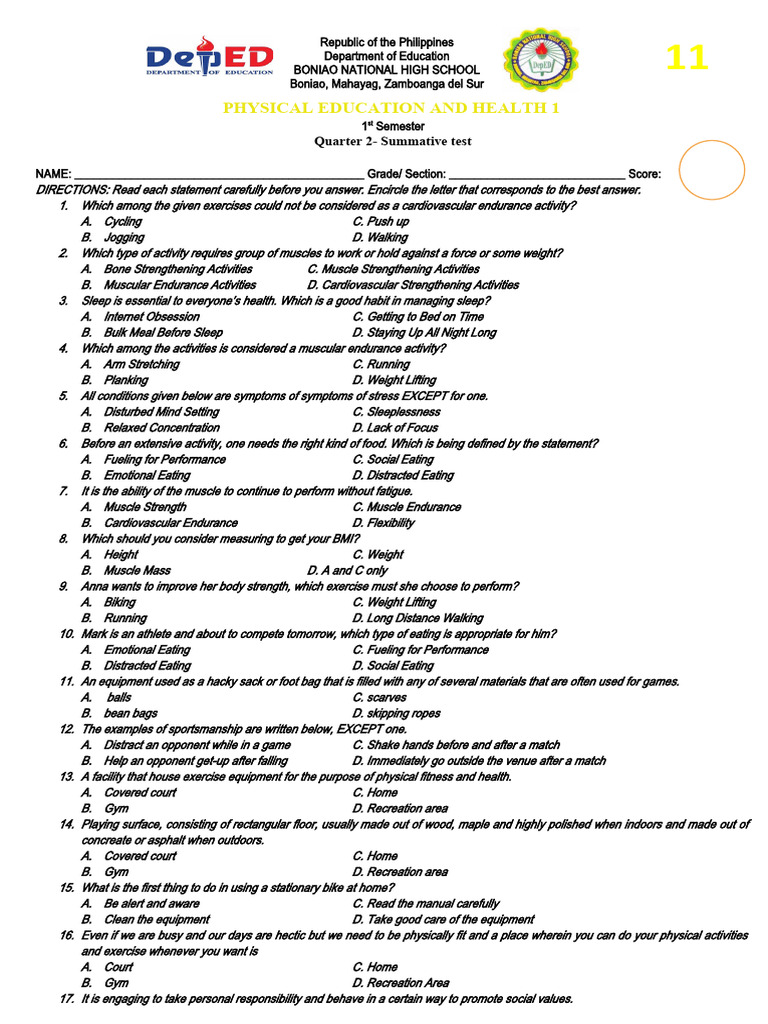 g11 Activity Sheets-1 q2 Physical Education and Health | PDF