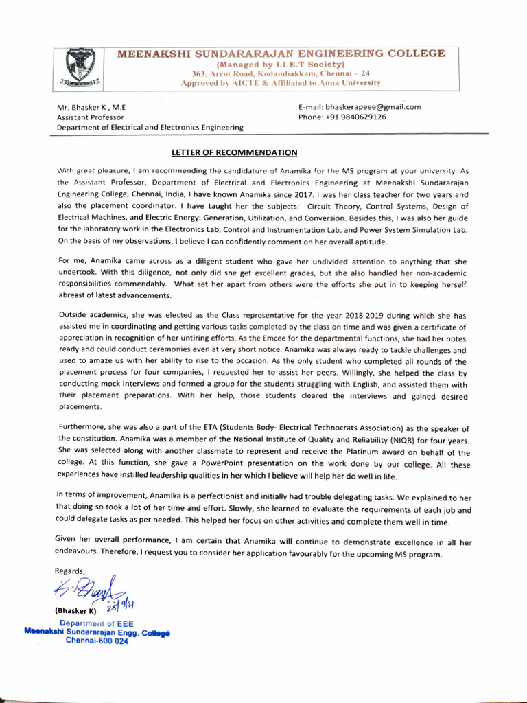 Anamika Reddy - Bhasker K LOR | PDF