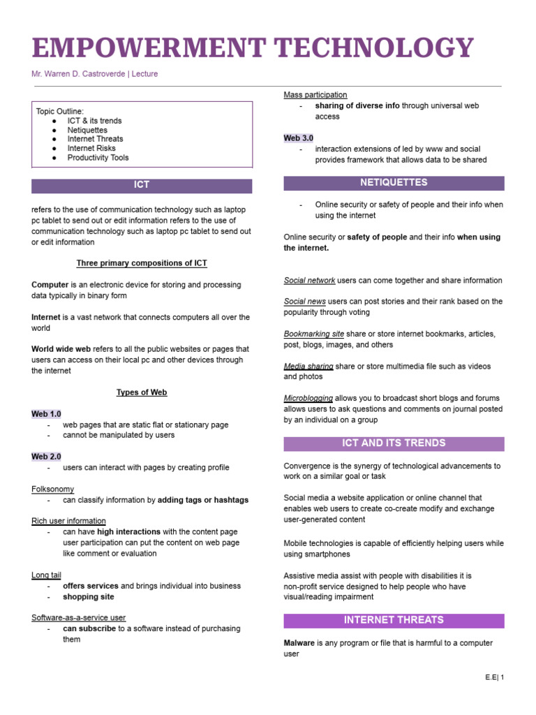 ETECH 11 (Midterm Reviewer) | PDF