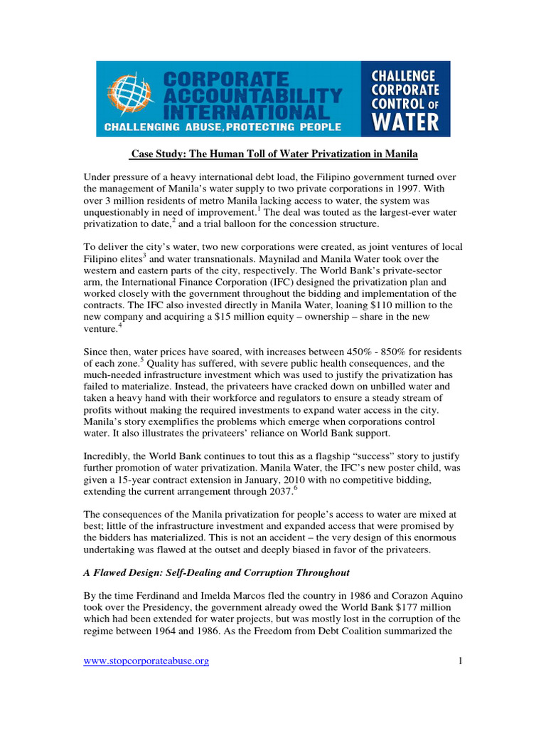 Human Toll Water Privatization Manila Case Study | PDF