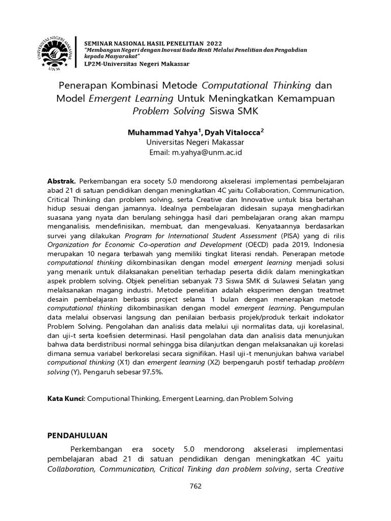 Penerapan Kombinasi Metode Computational Thinking Dan Model Emergent Learning Untuk Meningkatkan ...