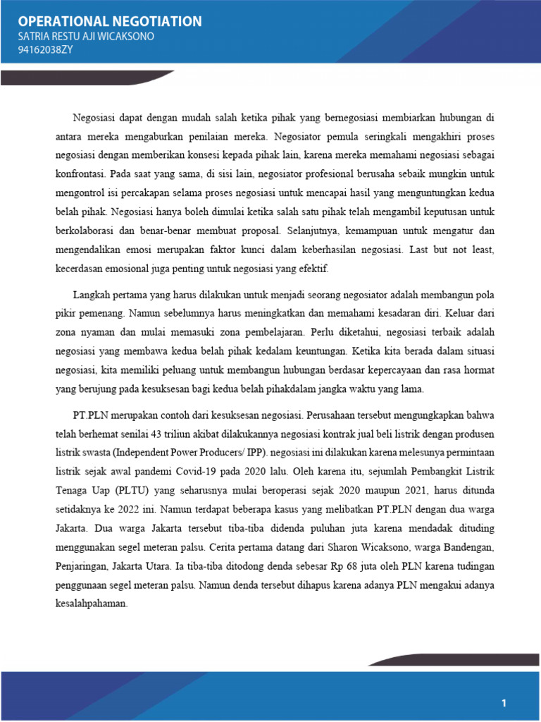 Prework Operational Negotiation - Satria Restu Aji Wicaksono | PDF