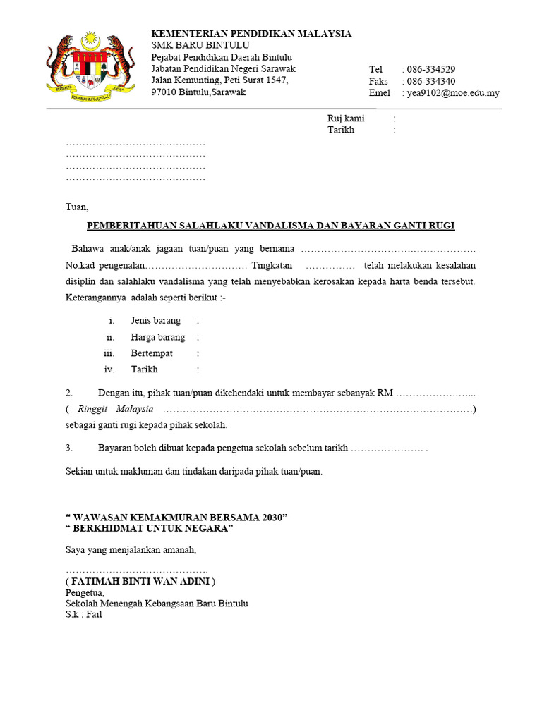 10 Template Surat Bayaran Ganti Rugi | PDF