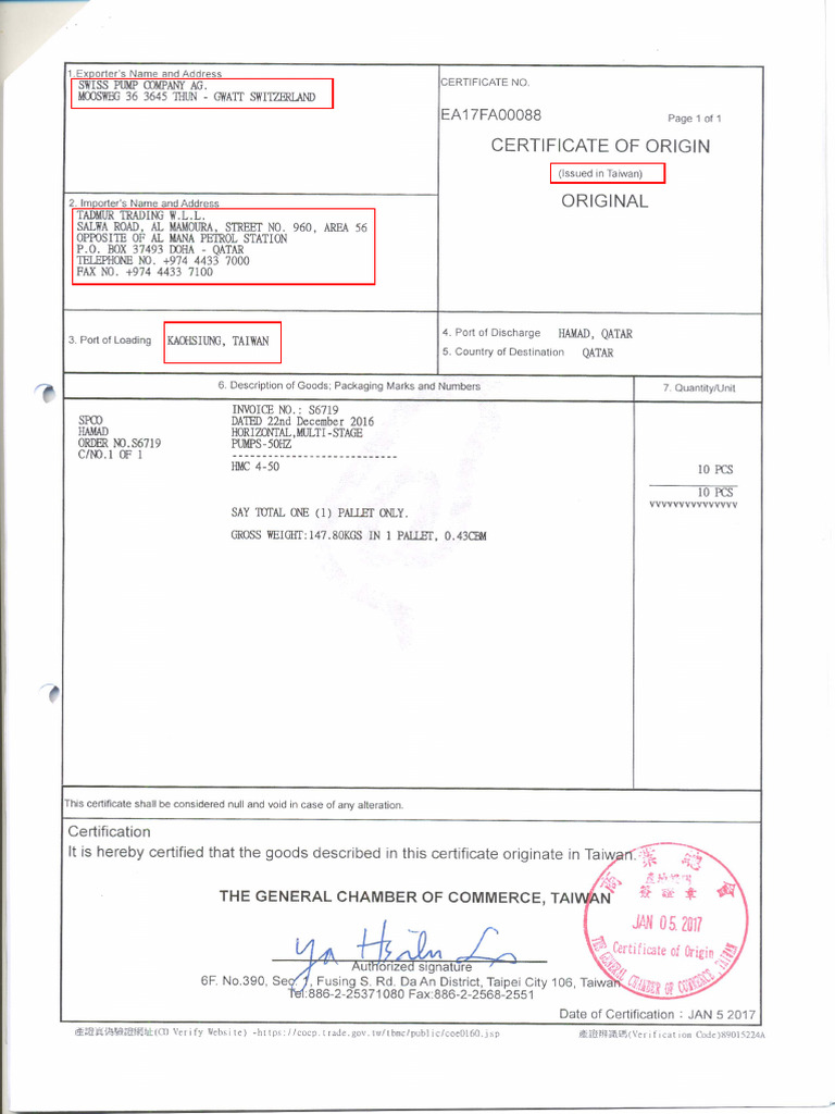SPCO Certificate of Origin | PDF